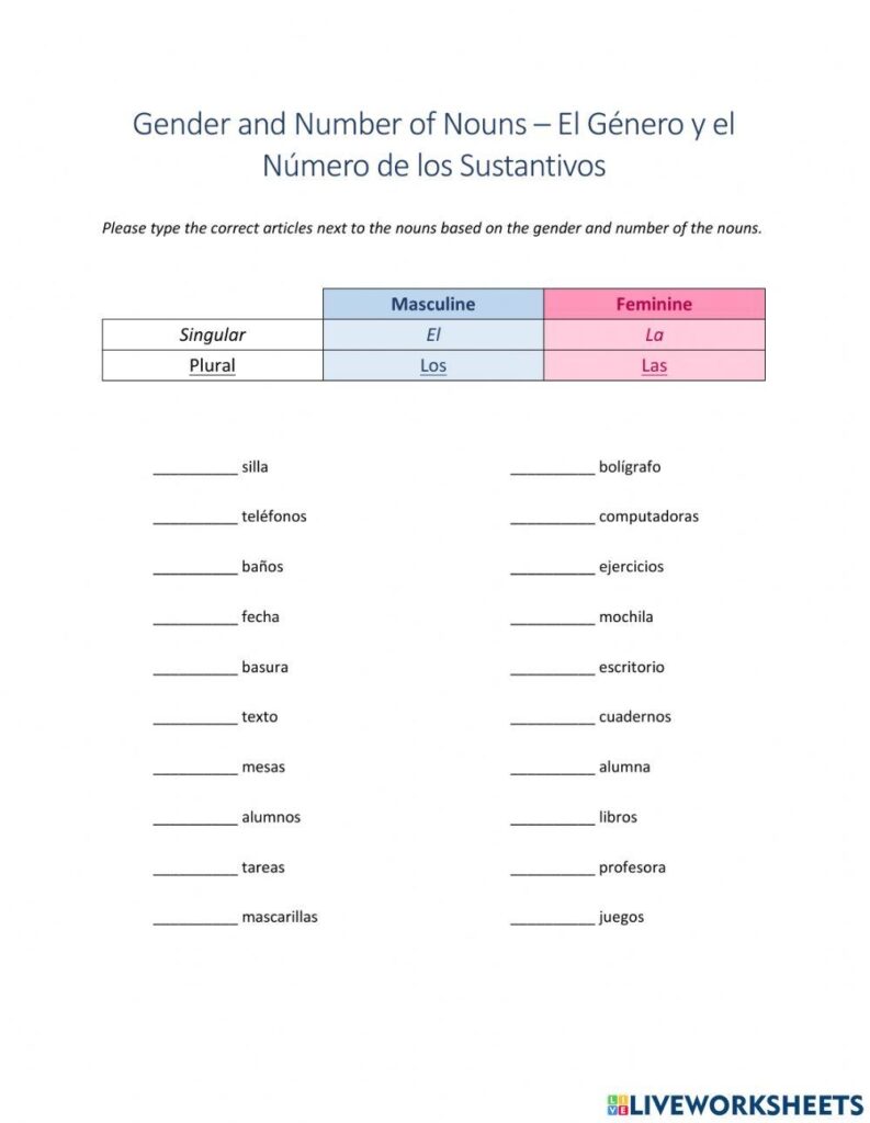 Gender Nouns Worksheet - Download Free Printable Templates