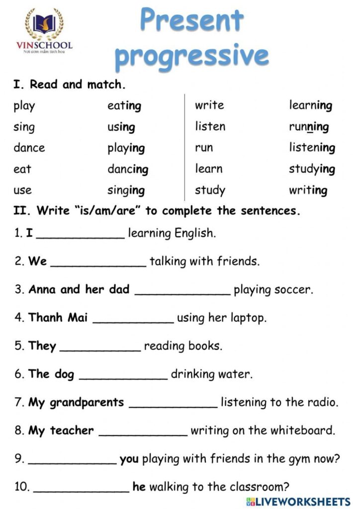 Present Progressive Worksheet - Download Free Printable Templates