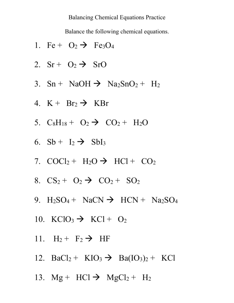 Balancing Equations About Chemistry Worksheet - Download Free Printable ...