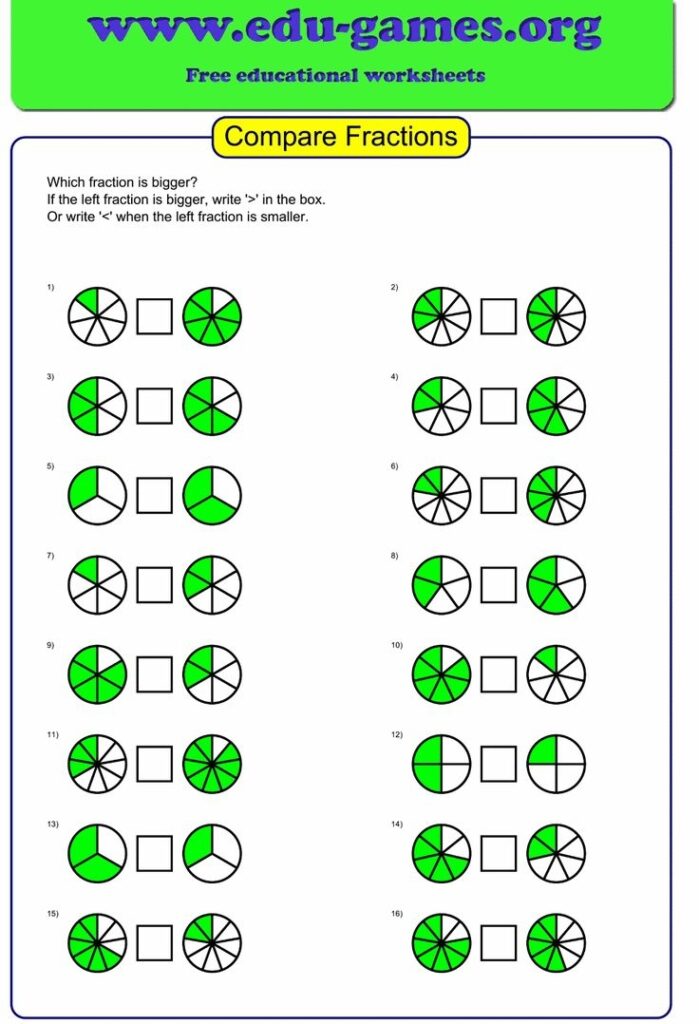 Compare Fractions Worksheet - Download Free Printable Templates