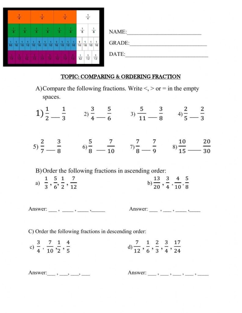 Comparing Fractions Worksheet - Download Free Printable Templates