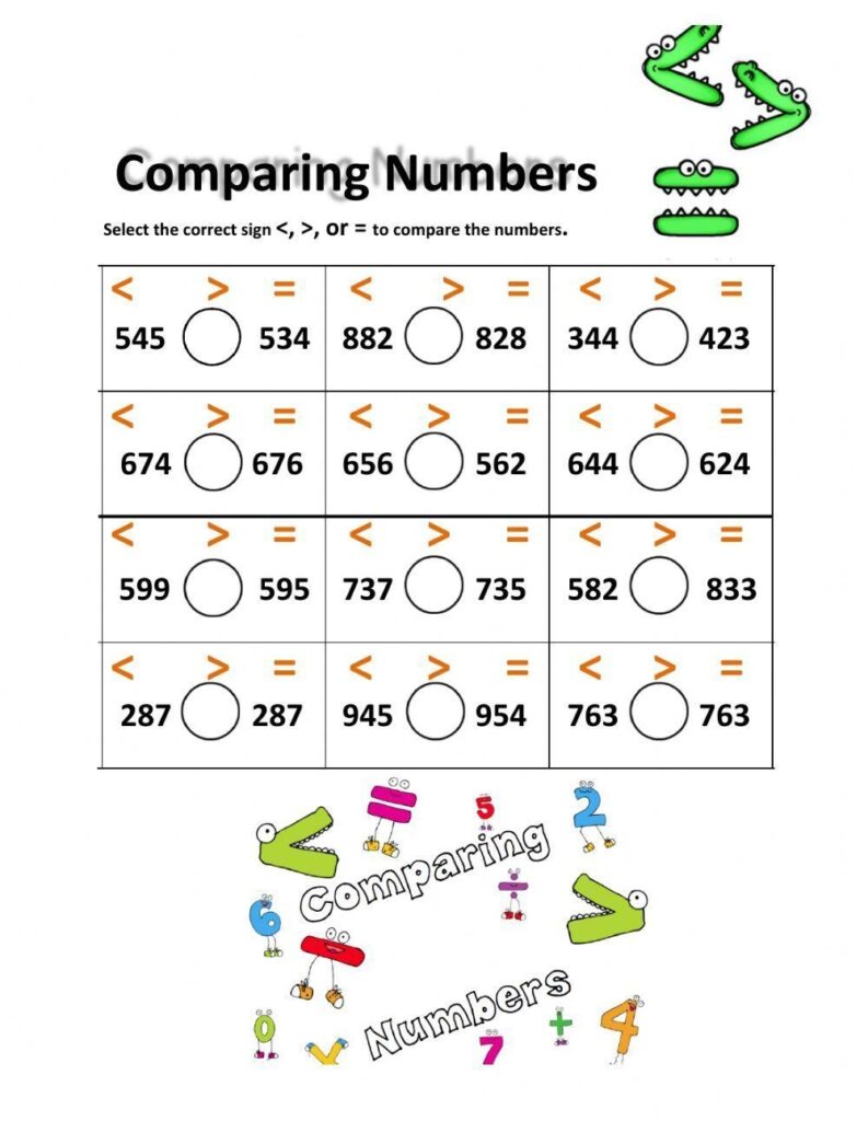 Comparing Numbers Worksheets - Download Free Printable Templates