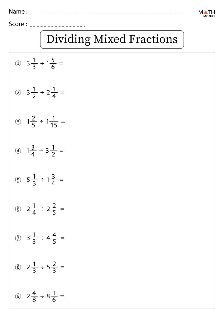Dividing Fractions Worksheets - Download Free Printable Templates