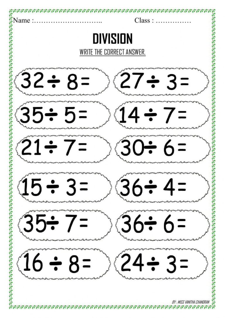 Division Worksheet - Download Free Printable Templates
