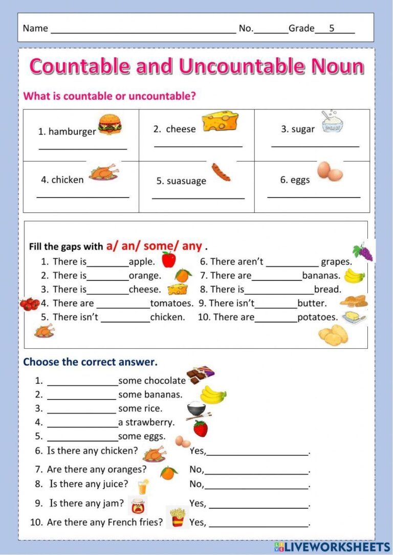 Countable And Uncountable Nouns Worksheet - Download Free Printable ...
