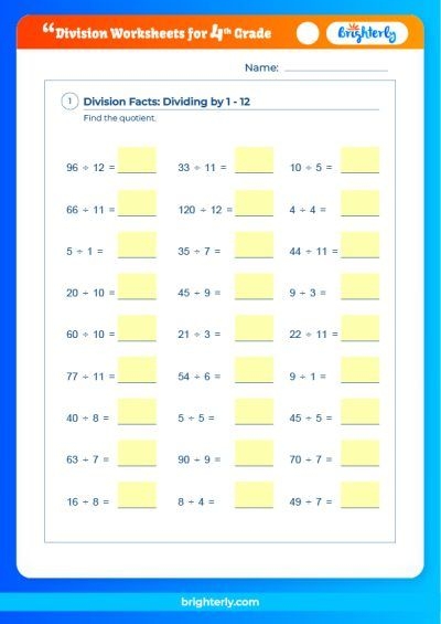 4th Grade Division Worksheets - Download Free Printable Templates