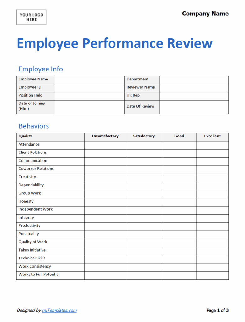 Employee Review Template Free Printable - Download Free Printable Templates