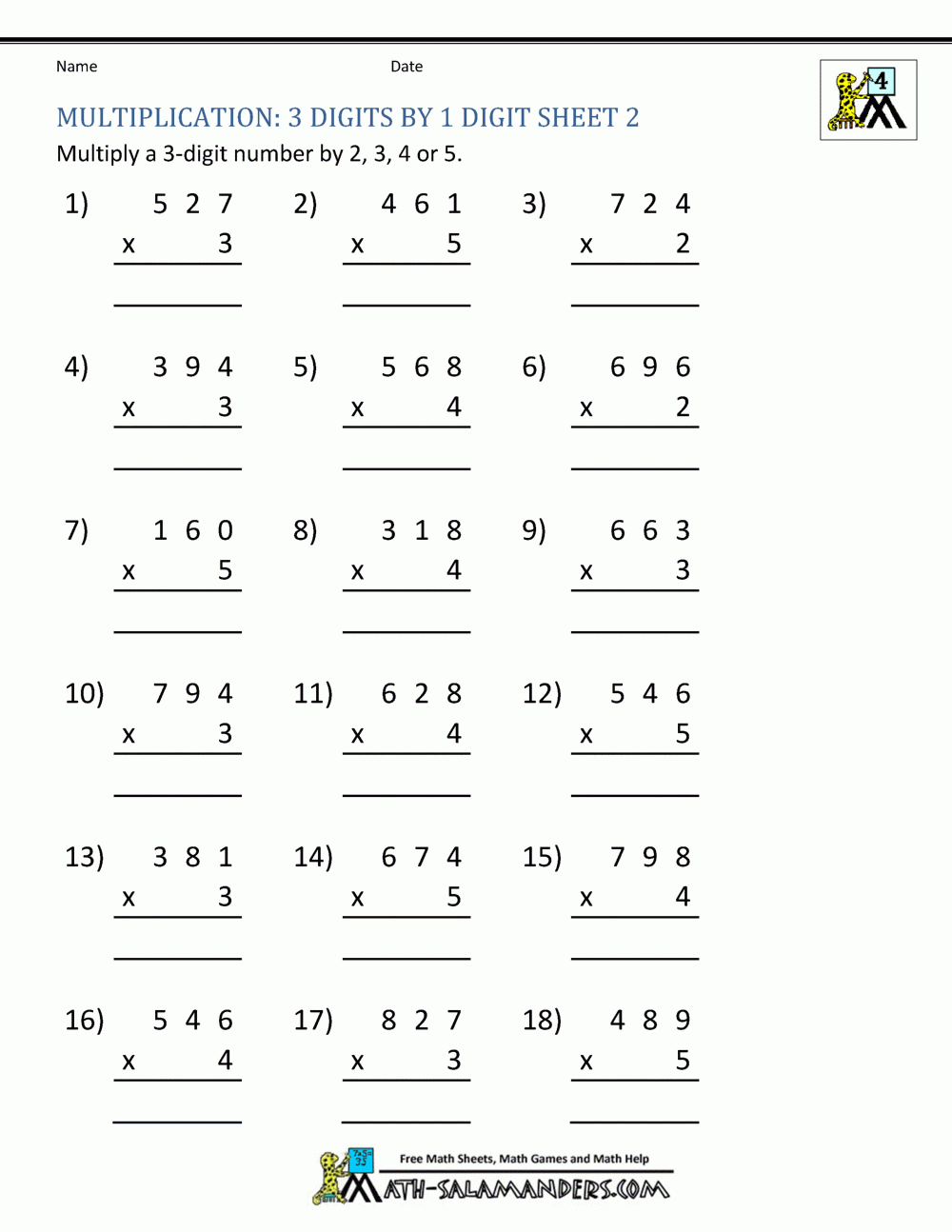 Multiplication Worksheets For 4th Graders - Download Free Printable ...