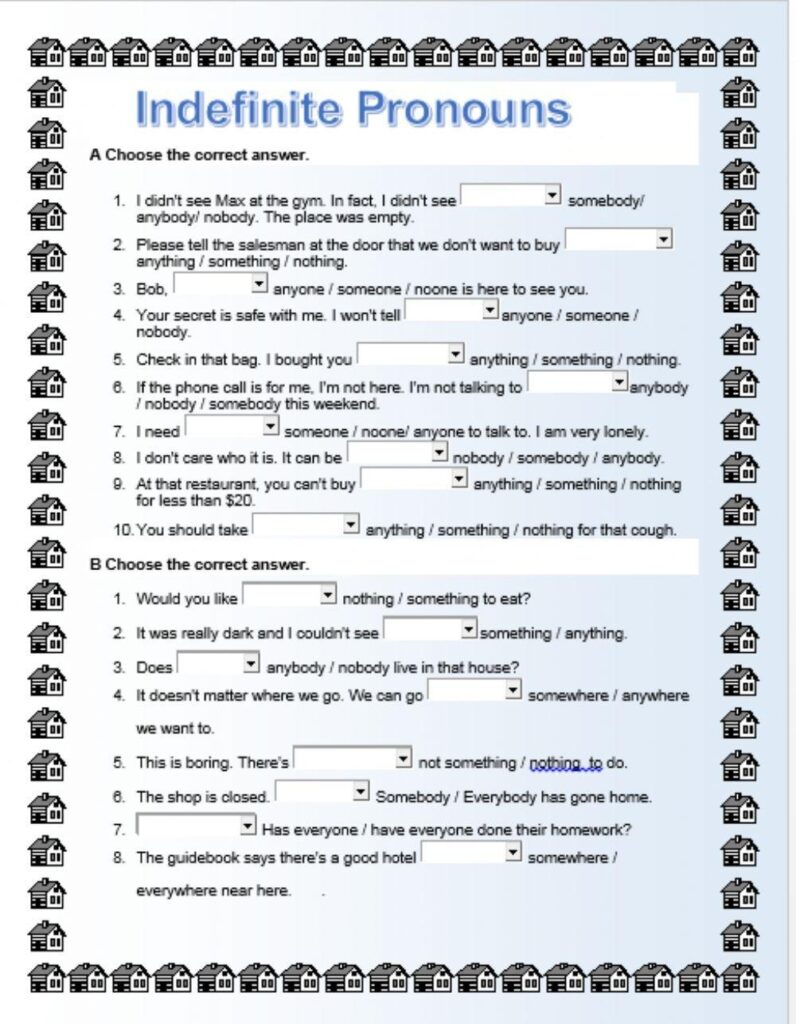 Indefinite Pronouns Worksheet - Download Free Printable Templates