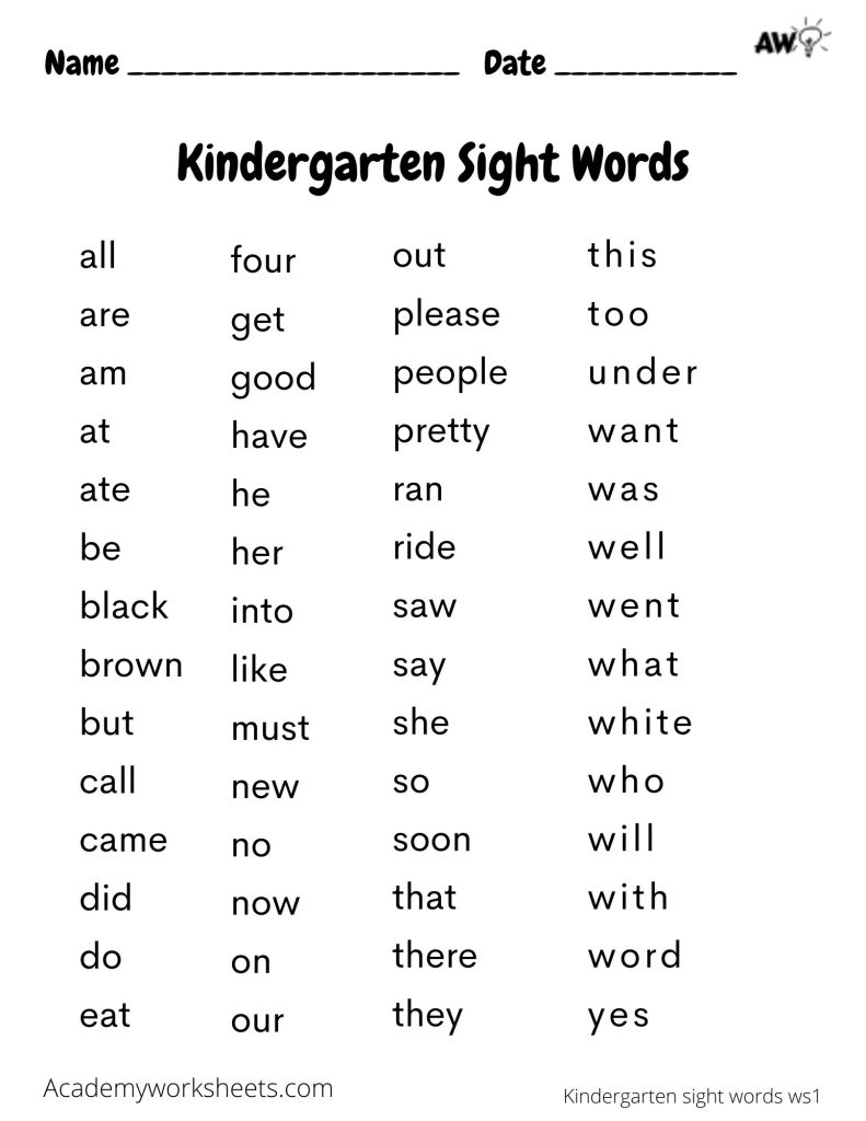 Kindergarten Worksheets Sight Words - Download Free Printable Templates
