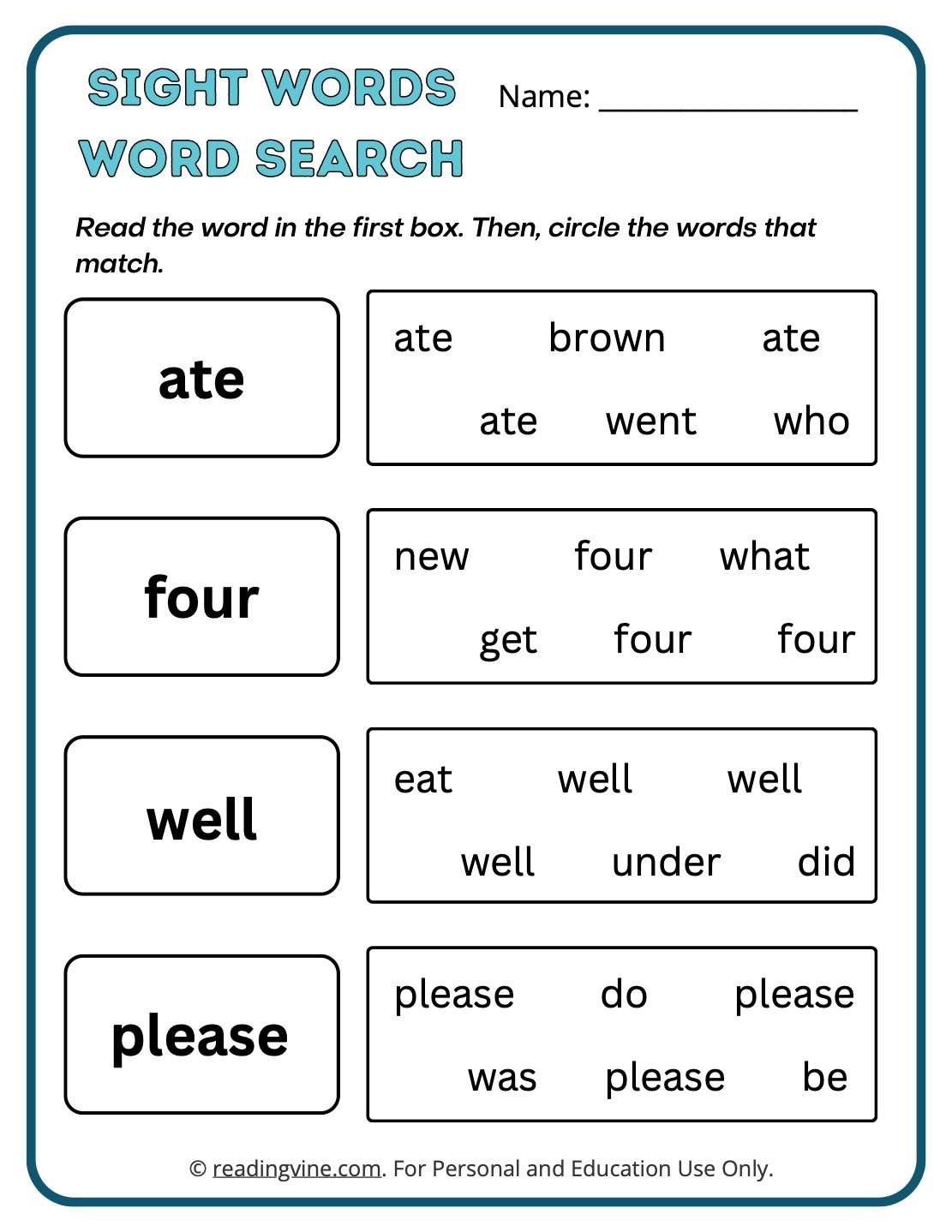 Kindergarten Worksheets Sight Words - Download Free Printable Templates