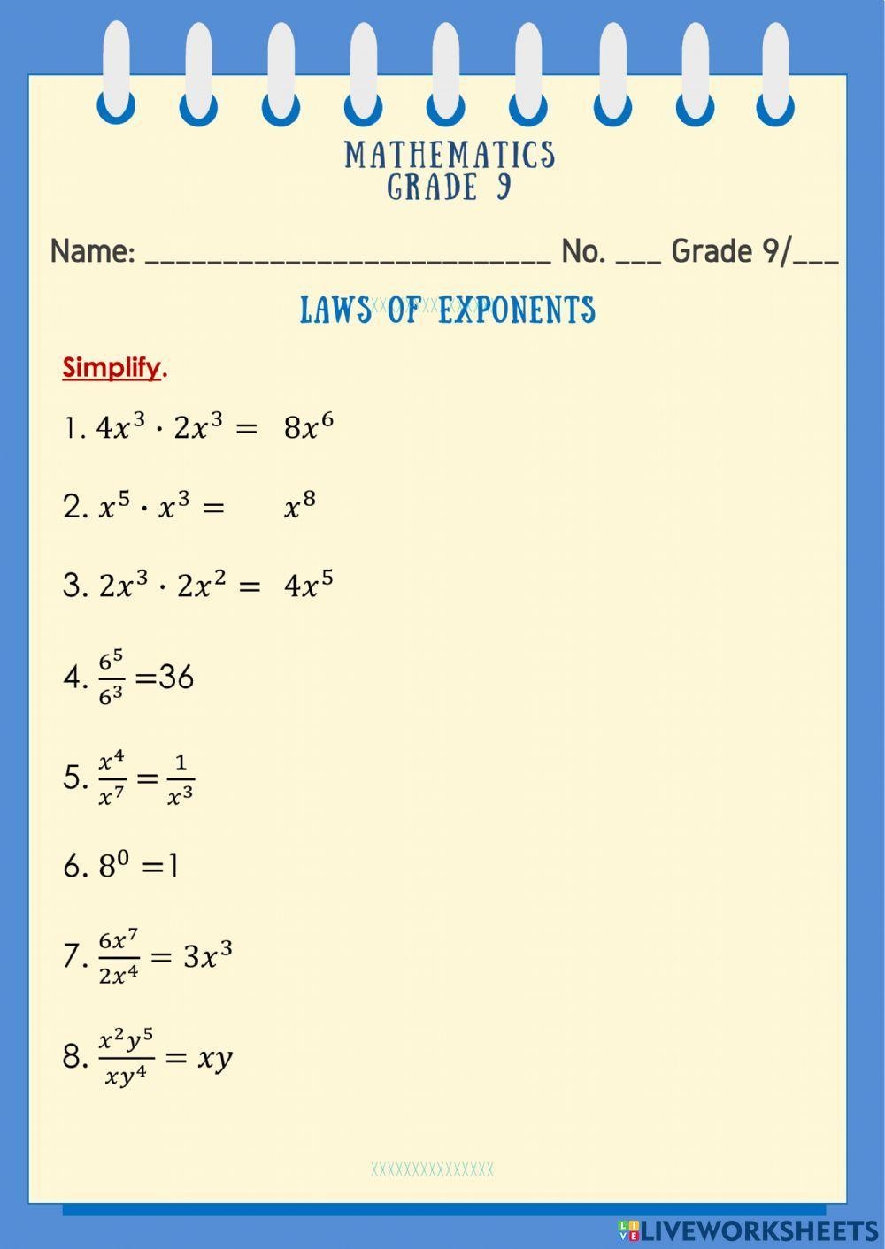 Exponent Rules Worksheet - Download Free Printable Templates
