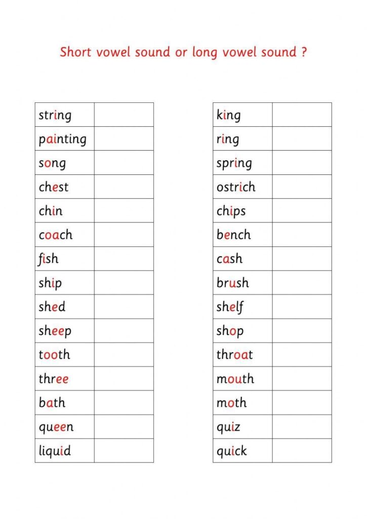 Long And Short Vowels Worksheets - Download Free Printable Templates