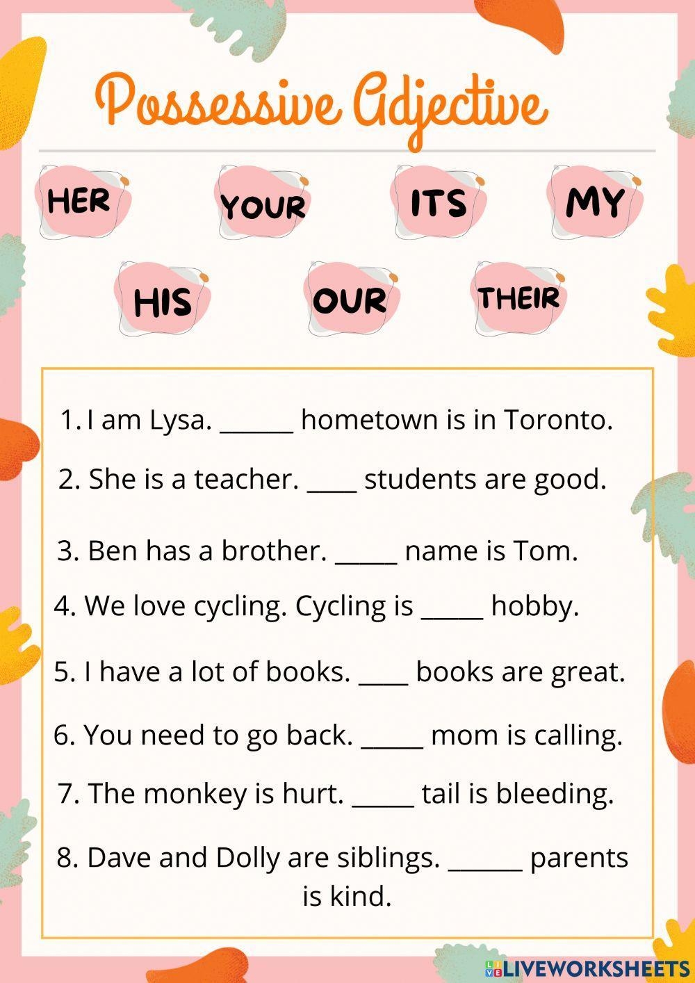 Possessive Adjective Worksheet - Download Free Printable Templates