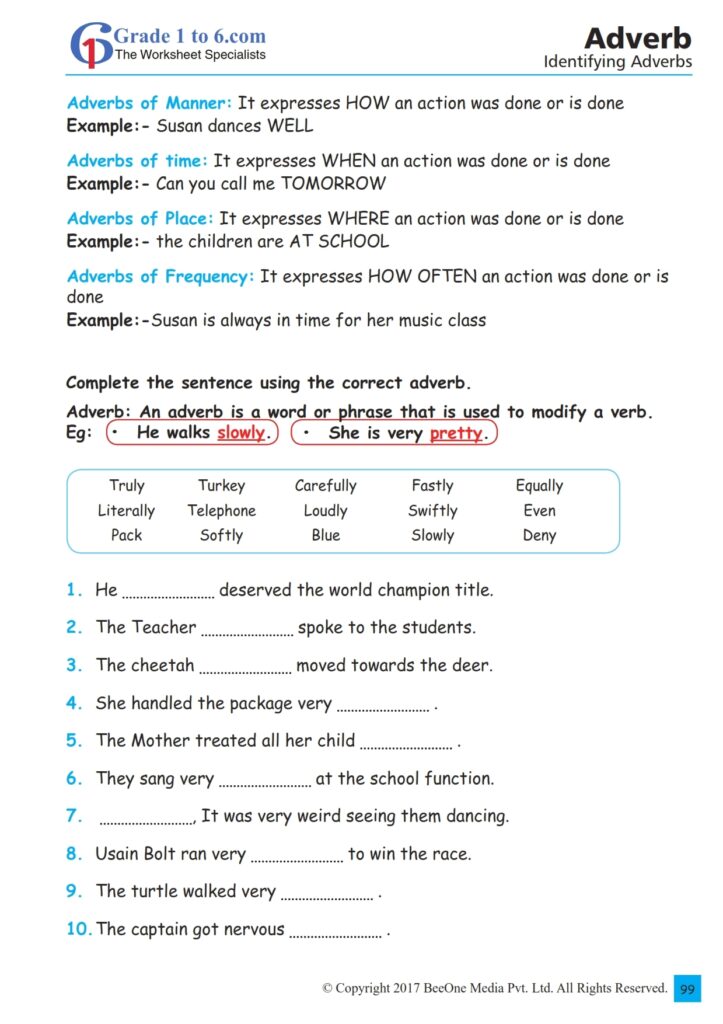 Adverb Worksheet For Class 3 - Download Free Printable Templates