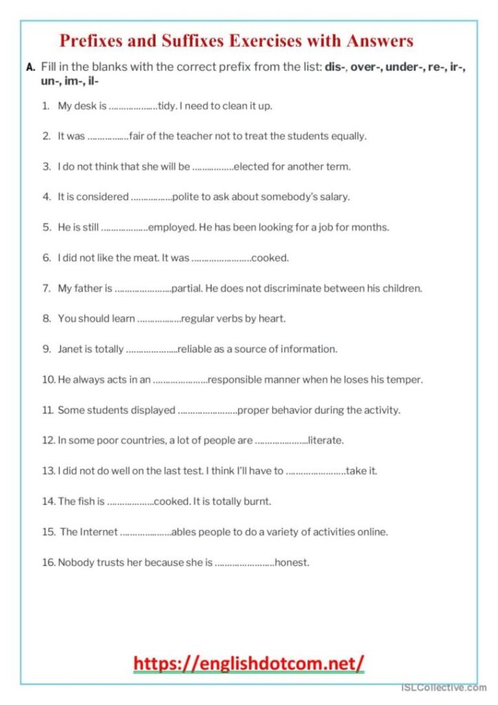 Prefix Suffix Worksheet - Download Free Printable Templates