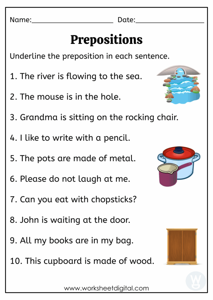 Preposition Worksheet For Class 6 - Download Free Printable Templates
