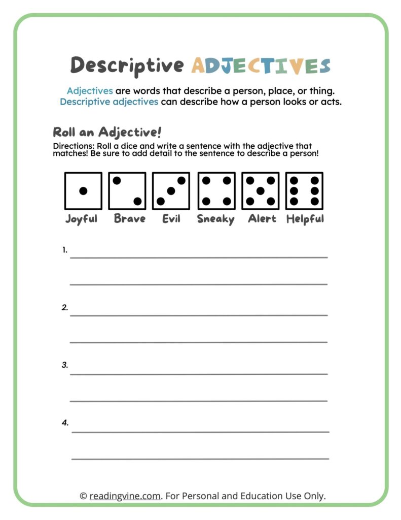 Adjective Activity - Download Free Printable Templates