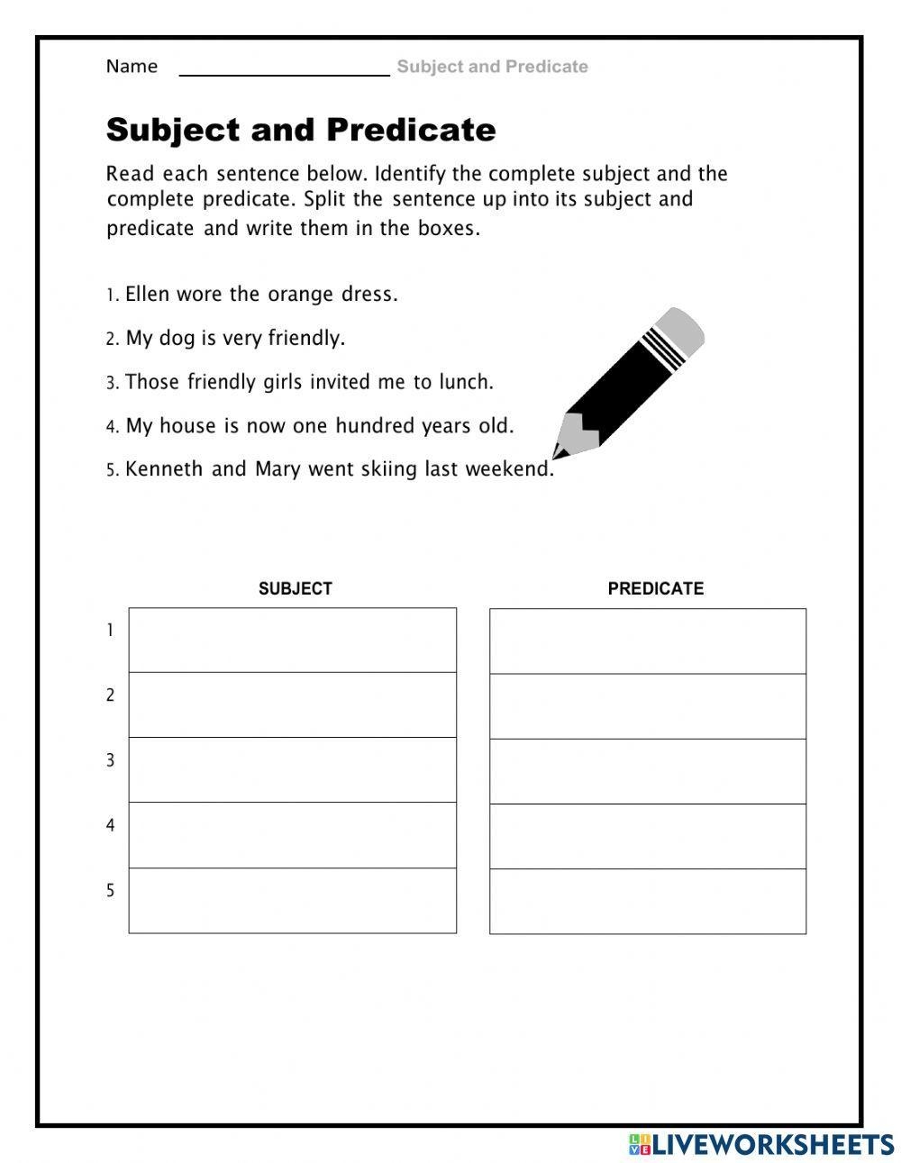 Subject And Predicate Worksheet For Class 4 - Download Free Printable ...