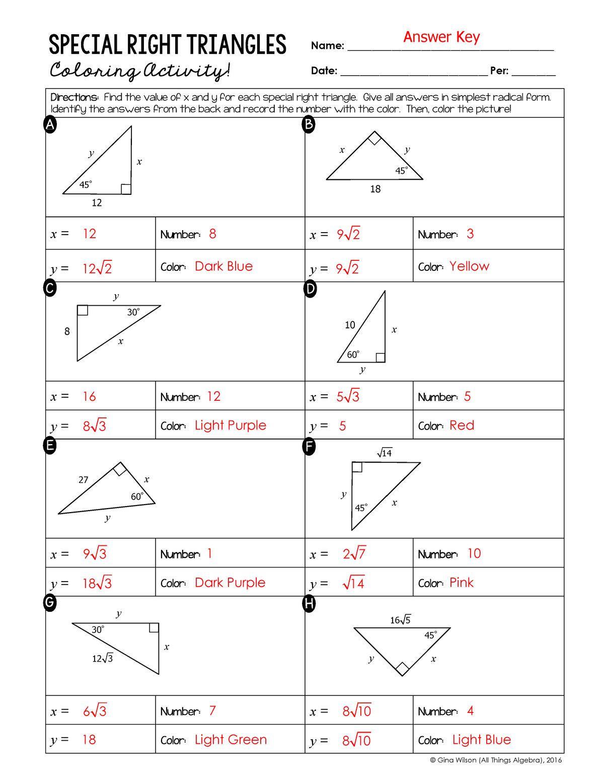 Worksheet For Special Right Triangles - Download Free Printable Templates