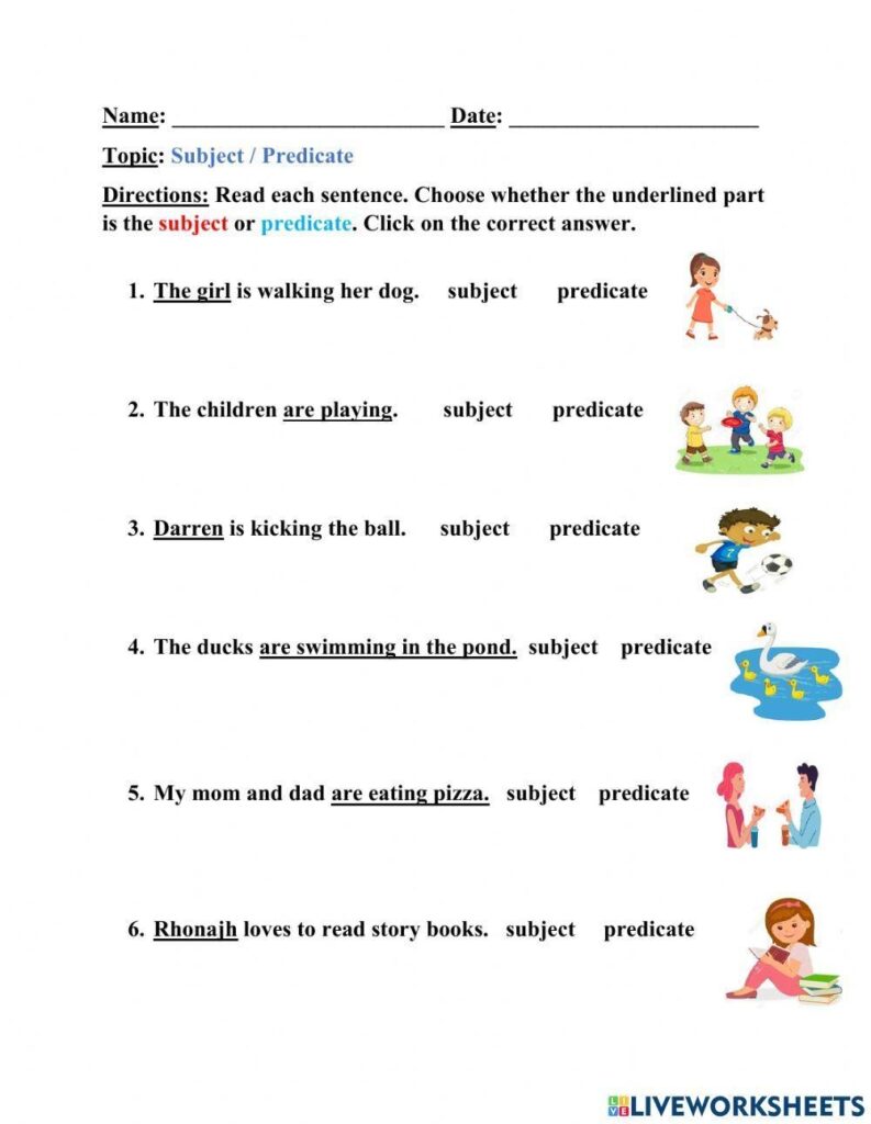 Subject And Predicate Worksheet For Class 5 - Download Free Printable ...