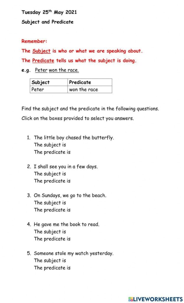 Subject And Predicate Worksheets - Download Free Printable Templates