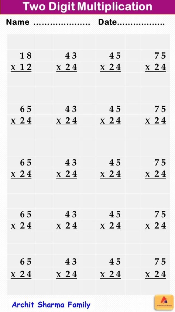 2 Digit Multiplication Worksheet - Download Free Printable Templates