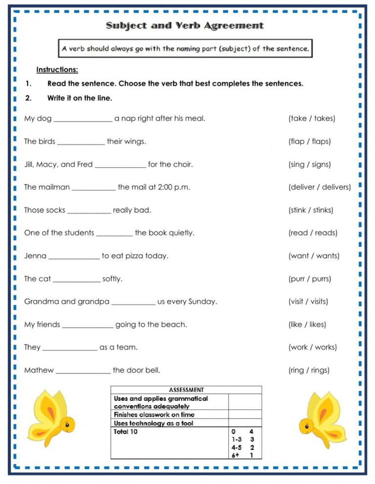 Subject Verb Agreement Worksheets - Download Free Printable Templates