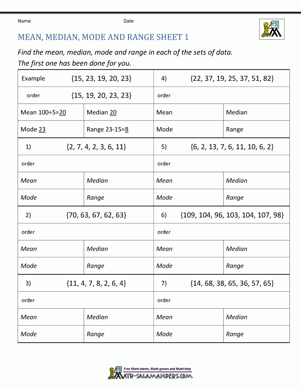 Worksheet About Mean Median Mode - Download Free Printable Templates