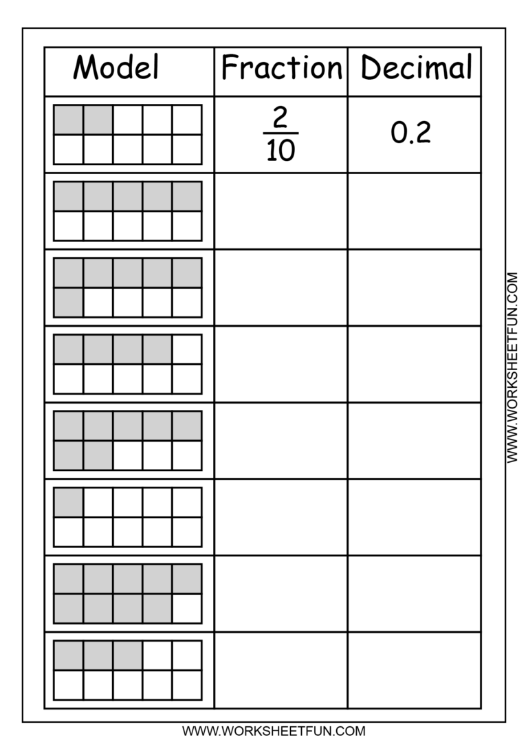 Fractions And Decimals Worksheets - Download Free Printable Templates