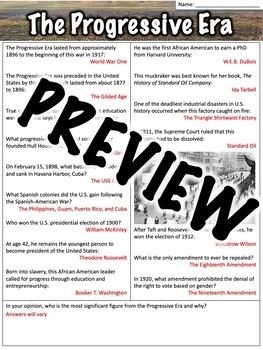 Era The Progressives Worksheet Who Goals Accomplishments - Download ...